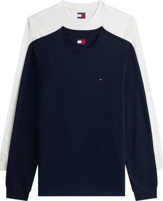 Tommy Jeans Herren TJM Slim 2PACK L/S EXT DM0DM22148 L/S T-Shirt, Mehrfarbig (Ecru/Dark Night Navy), L, Mehrfarbig (Ecru/Dark Night Navy), L