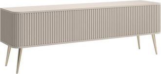 Selsey TV Schrank Lowboard Board Sideboard Fernsehtisch Fernsehschrank 163 cm 3 Türen Gerillt Goldene Beine Graubeige Ovarlo