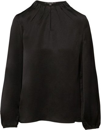 Comma Langarmbluse Bluse Satin-Bluse mit Falten-Detail am Ausschnitt