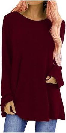 Generic Chemises &agrave; manches longues pour femme - Chemisier d&eacute;contract&eacute; &agrave; col en V - Col rond - Confortable - Uni - Coupe ample - Confortable - Chemisier en cot