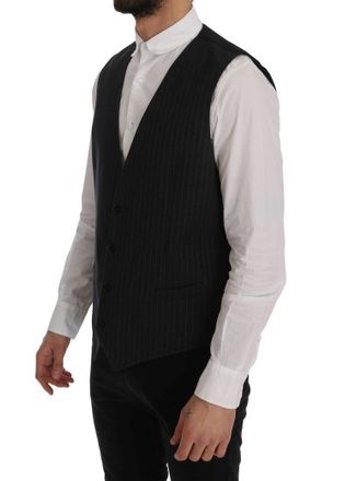 Dolce & Gabbana Mens Gray Staff Cotton Striped Vest Clothing