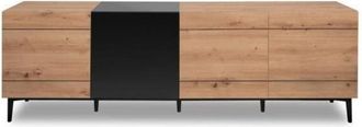 Les Tendances Buffet Bas - Decor chene et noir - 4 portes - NOLA - L 200 x P 42 x H 65 cm