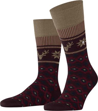 Burlington Herren Socken Fair Isle Joy M So Wolle gemustert 1 Paar, Rot Claret 8435, 40-46