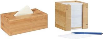 Relaxdays Kosmetiktuchbox, aus Bambus, Box f&uuml;r Kosmetik- & Taschent&uuml;cher, T&uuml;cherbox nachf&uuml;llbar, Taschentuchbox, Natur & Zettelbox Bambus, Zettelkasten Holz