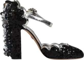 Dolce & Gabbana Femme, Chaussures, Noir, Taille: 38 EU Sandales Talons Paillettes Noires Argent
