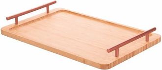 Villa D'Este Home Tivoli Rechteckiges Tablett aus Bambus, 40 x 25 cm, Griffe in Roségold, Natur