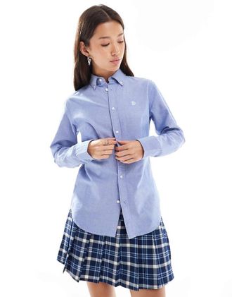 Superdry Chemise Oxford boutonn&eacute;e ajust&eacute;e en chambray et manches longues - Bleu azur