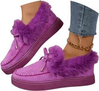 Generic Bottes de neige orthopédiques pour femme avec doublure en fourrure - Chaudes à enfiler - Mocassins plats à enfiler - Mocassins de marche en fausse fou