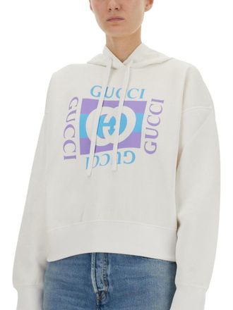 Gucci Printed Cotton Hoodie - White