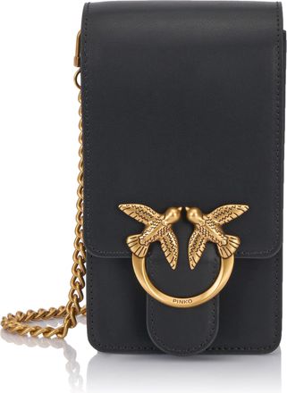 Pinko Damen Love One Smart Kalbsleder Seide Reisezubehör-Brustbeutel, Z99q_schwarz-Antique Gold