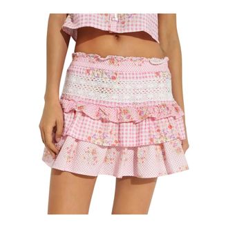 LoveShackFancy Loveshackfancy, Femme, Jupes, Rose, Taille: 44 FR Jupe en coton à carreaux et fleurs