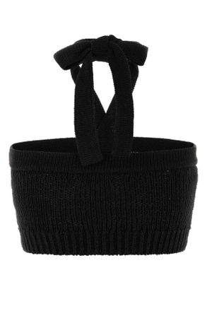 Alanui Womens Slate Polyester Blend Island Memories Crop-Top Black Exterior: Cotton Maglie