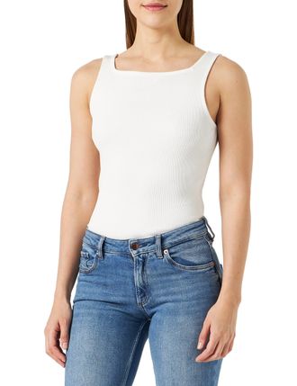 Ichi IHORETA to Damen Top Kurzarm Shirt Basic festest Rippentanktop aus Baumwolle Slim Fit, Größe:XS, Farbe:Cloud Dancer (114201)