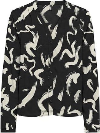 Only Onlnova Life Vis L/S Malou Top Blouse, Noir/AOP : 587 Yoko, M Femme