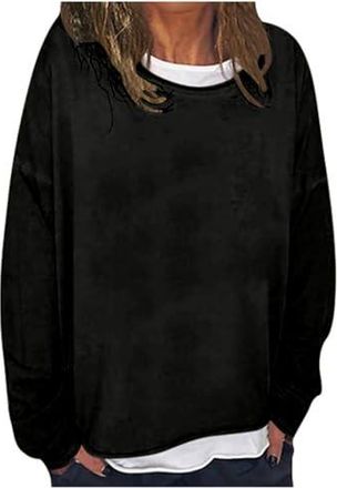 Generic Sweatshirts d&eacute;contract&eacute;s pour femmes, couleur unie, bricolage, coupe ample, col rond, pull confortable et &eacute;l&eacute;gant, Noir, XL