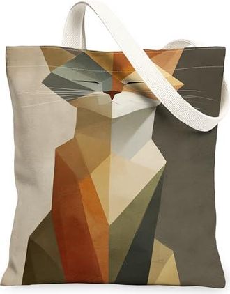 Generic Sacs fourre-tout en toile motif chat g&eacute;om&eacute;trique, sacs d&eacute;picerie r&eacute;utilisables, l&eacute;gers et lavables, multicolore, 13x15 Inch