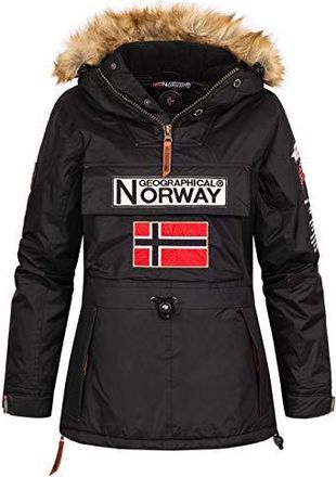 Geographical Norway Parka Passe-tête pour Femme, Capuche avec Fourrure synthétique détachable, modèle Bridget, Noir, XL,Taille 4