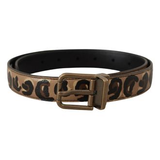 Dolce & Gabbana Leopardenmuster G&uuml;rtel mit bronzener Metallschnalle - - Accessories - Damen - Braun - ONE SIZE