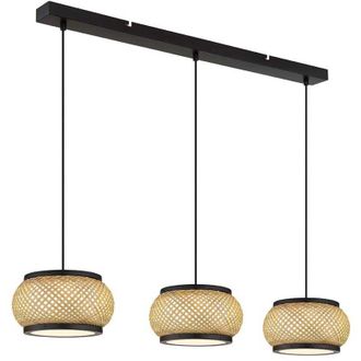 Globo Lighting Suspension, applique, plafonnier, bambou, noir naturel, LED &agrave; m&eacute;moire, H 120 cm