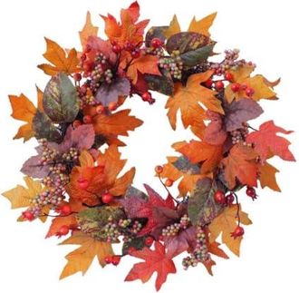 Generic Couronne dautomne pour porte dentr&eacute;e avec feuilles et baies r&eacute;alistes - D&eacute;coration saisonni&egrave;re pour Thanksgiving et suspension murale de la maison