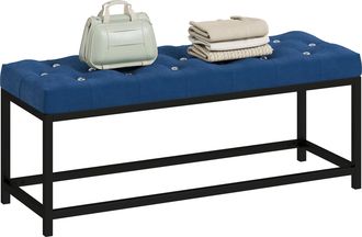 HOMCOM Bank, gepolstert in Samt, Schlafzimmerbank, Capitonn&eacute; Design, Metallgestell, Bank f&uuml;r Schlafzimmer, Eingangshalle, Wohnzimmer, Flur, Dunkelblau
