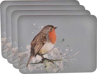 Widdop and Co Meg Hawkins Artwork Platzsets mit Rotkehlchen-Motiv, Vogel-, Tier- und Natur-Thema, K&uuml;che & Esszimmer, Haushaltswaren zum Verschenken oder Verschenken