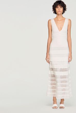 Sandro Robe longue en maille pointelle