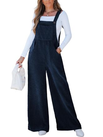 Cupshe Damen Cord Latzhosen &Auml;rmellos Overall Weites Bein Quadratischer Ausschnitt Jumpsuit Herbst Winter Outfit