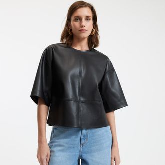 La Redoute Collections Blouse Simili Col Rond Manches 3/4