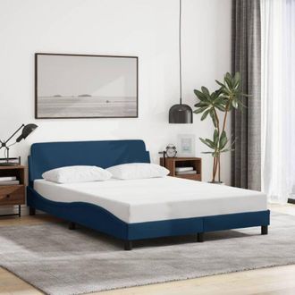 vidaXL Vidaxl - Cadre de lit bleu 140x190 cm - T&ecirc;te de lit en tissu 100% polyester - Structure en m&eacute;tal et bois de pin massif - Assemblage requis