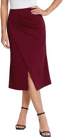 Belle Poque Jupe crayon midi pour femme, coupe ajustée, extensible, jupe moulante, bordeaux, XL