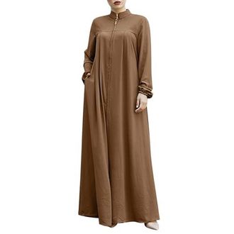 Generic Robe Abaya pour femme Col montant Fermeture &eacute;clair Robe longue ample d&eacute;contract&eacute;e Robe de loisirs Musulmane Robe &eacute;l&eacute;gante respirante et confortable, M
