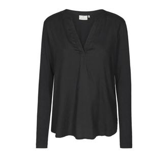 Kaffe Chemisier Noir Profond avec Col en V - Femme - Blouses et Chemises - Noir - Taille: 38 FR