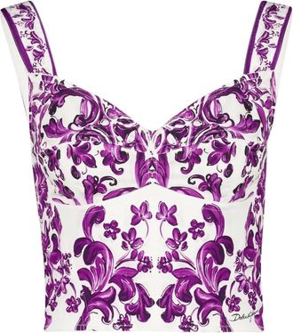 Dolce & Gabbana Femme, Tops, Multicolore, Taille: 38 FR Haut bustier en popeline à imprimé Majolica