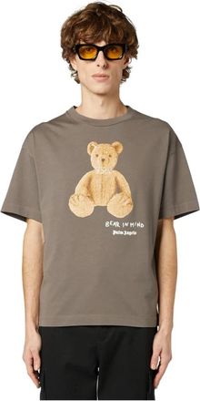 Palm Angels Bear in Mind T-Shirt mit B&auml;renmotiv - - Tops - Herren - Grau - XL