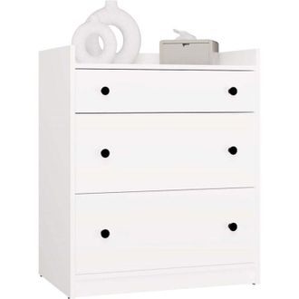 Topeshop HOUSTON - Commode - armoire 3 tiroirs pour salon, entrée ou chambre denfant, blanche