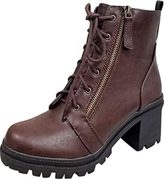 Generic Up Shoes Bottes &agrave; talon court &agrave; lacets pour femme Bottes &eacute;paisses pour femme Bottes Pantoufles courtes, marron, 39.5 EU