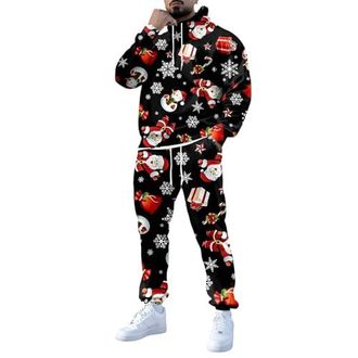 Generic No&euml;l P&egrave;re No&euml;l Automne Hiver Imprim&eacute; 3D Hommes Femmes Ensemble de surv&ecirc;tement Ensemble de 2 pi&egrave;ces &agrave; Capuche et Pantalon pour Les Loisirs V&ecirc;tements Un