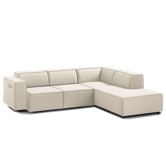 Studio Copenhagen home24 Ecksofa mit Ottomane Wei&szlig;/Altwei&szlig; Webstoff Osta 260 x 70 x 234cm Ottomane davorstehend rechts Sitztiefenverstellung Modern