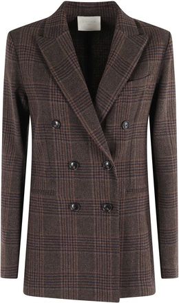 Circolo 1901 Femme, Vestes, Brun, Taille: 42 FR Blazer à Carreaux en Laine et Cachemire Marron