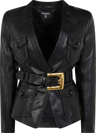 Balmain Lederjacke - Schwarz