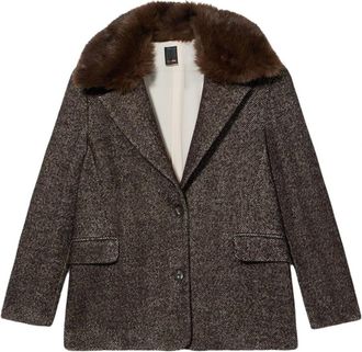 Oltre Femme, Manteaux, Brun, Taille: 38 FR Manteau court en laine m&eacute;lang&eacute;e avec col amovible