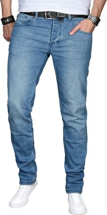 Alessandro Salvarini Herren Slim Fit Jeans Hose Denim Stretch-Jeans Jeanshose Washed [AS026a - Hellblau - W31 L34]