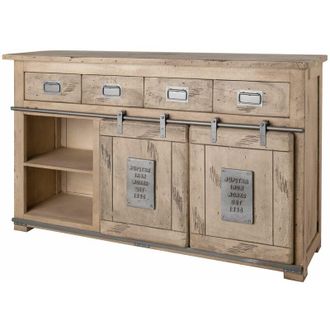 Massivmoebel24 Buffet 150x45 Manguier laqu&eacute; blanchi railway 319
