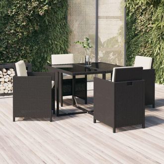 vidaXL Ensemble à dîner de jardin avec coussins 5 pcs poly rotin noir Vidaxl