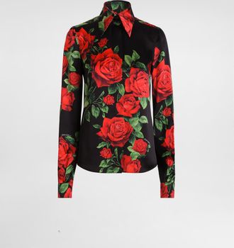Dolce & Gabbana Hemd Aus Satin Mit Rosenprint - Frau Blusen Und Tops Multicolor 38