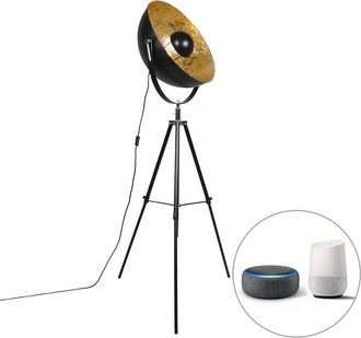 QAZQA Magna yeyang - led Dimmable Lampe de table trépied/tripode variateur inclus - 1 lumière - h 160 cm - Noir et Or - Moderne - éclairage intérieur