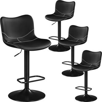 Yaheetech Lot de 4 tabourets de Bar r&eacute;glables en Hauteur avec Dossier et Repose-Pieds - Pivotantes &agrave; 360&deg; - en Cuir synth&eacute;tique et m&eacute;tal - pour Salon, Bar, Cuis