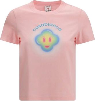 Casablanca Femme, Tops, Rose, Taille: 38 FR Airbrush Smiley Fitted Short-Sleeve T-Shirt