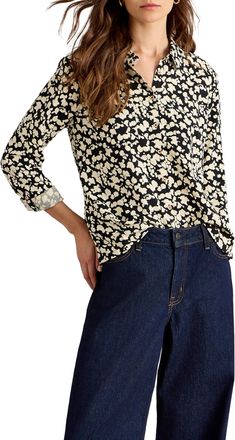 White Stuff Sophie Bedrucktes Hemd - Normale Passform aus Viskose-Baumwoll-Mischgewebe mit Knopfverschluss - Schwarz Druck - Gr&ouml;&szlig;e 42